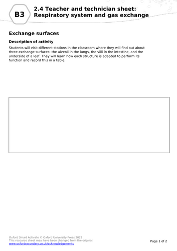 Apply - Respiratory System and Gas Exchange | Teaching Resources
