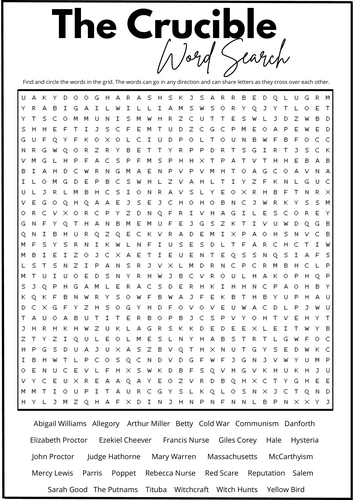 The Crucible by Arthur Miller Word Search: No prep, minimal marking ...