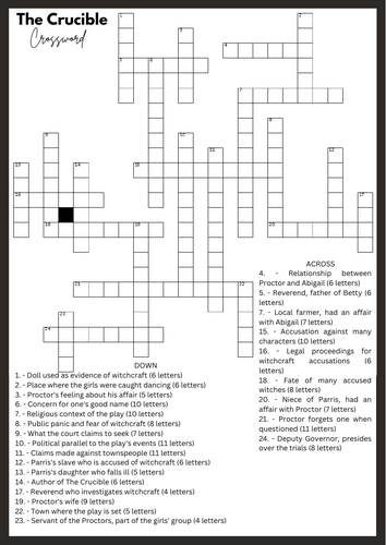The Crucible by Arthur Miller Crossword Review Activity | Teaching ...