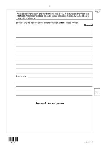 Murder And Voluntary Manslaughter Mock Practice Questions A Level Law