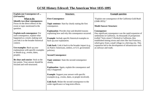 Exam Guidance for students: GCSE Edexcel History American west 1835 ...