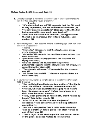 N5 RUAE R4UAE Close Reading Mini Task-Mufasa | Teaching Resources