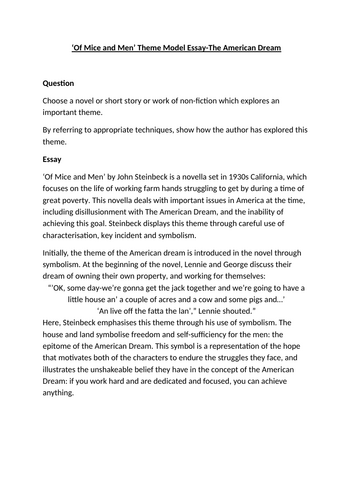 N5 Higher English 'Of Mice and Men' Critical Essay Unit | Teaching ...
