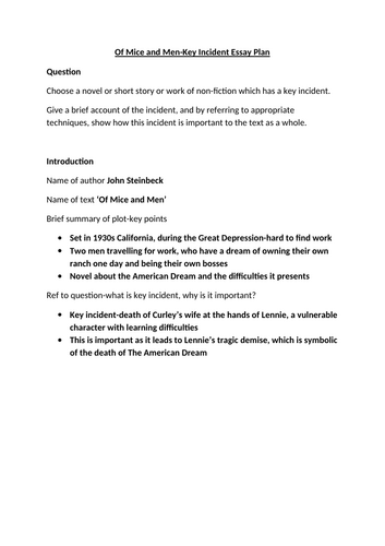 N5 Higher English 'Of Mice and Men' Critical Essay Unit | Teaching ...