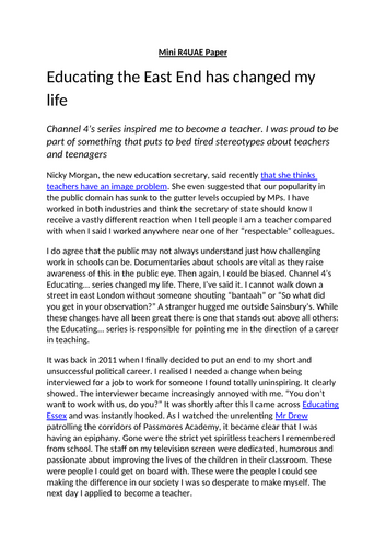 N5 English RUAE R4UAE Close Reading Mini Test-Educating The East End ...