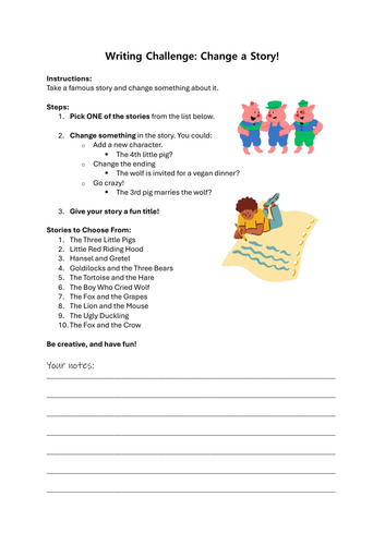 Writing Challenge - Change the Story! | Teaching Resources