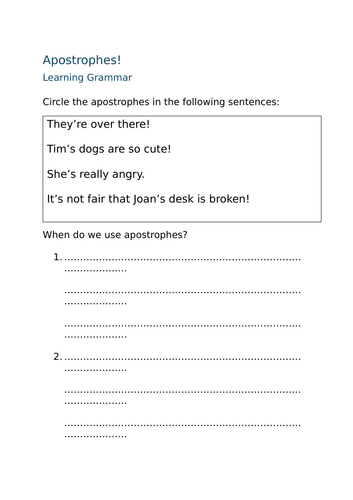Apostrophes presentation and worksheets | Teaching Resources