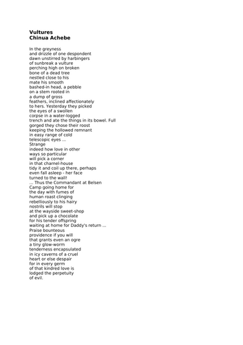 Vultures Other Cultures' Poetry AQA | Teaching Resources