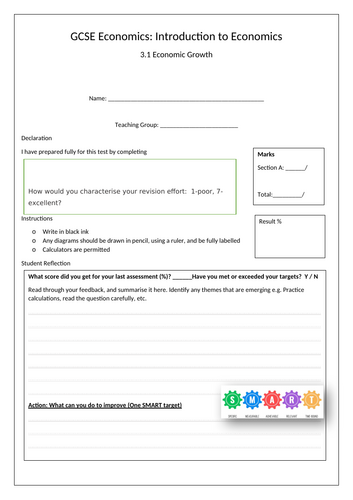 OCR GCSE Economics - 3.1 Economic Growth Test | Teaching Resources