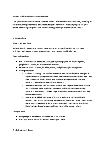 Junior Cert History Revision Guide | Teaching Resources