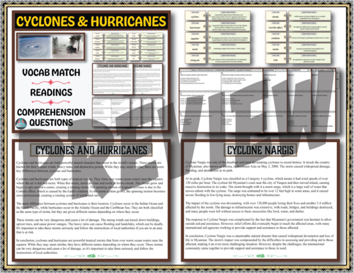 Natural Disasters: Cyclones & Hurricanes Reading Comprehension & Sort ...