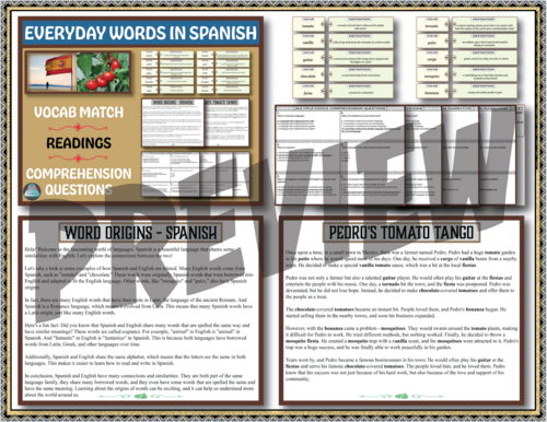 Word Origins in English: Everyday Spanish Words Reading and Sort ...