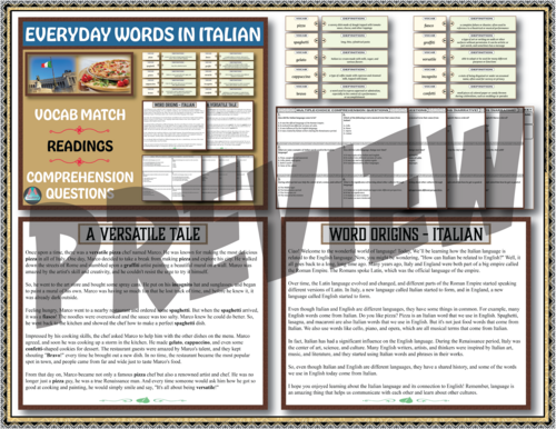 Word Origins in English: Everyday Italian Words Reading and Sort ...