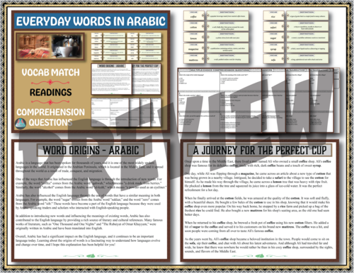 Word Origins in English: Everyday Arabic Words Reading and Sort ...
