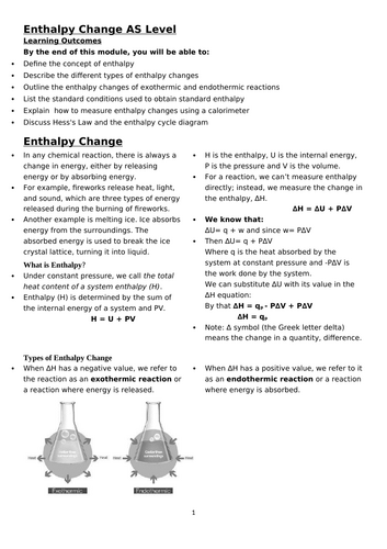 A Level Chemistry:Enthalpy Change Lesson | Teaching Resources