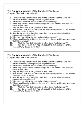 The Owl Who was Afraid of the Dark- Chapter Six-Reading Comprehension ...