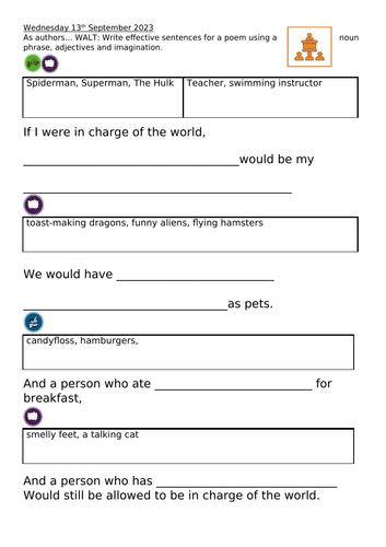 The Write Stuff: Yr2 If I was in Charge of the World | Teaching Resources