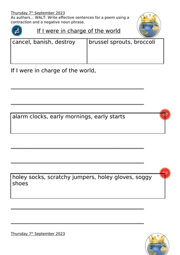 The Write Stuff: Yr2 If I was in Charge of the World | Teaching Resources