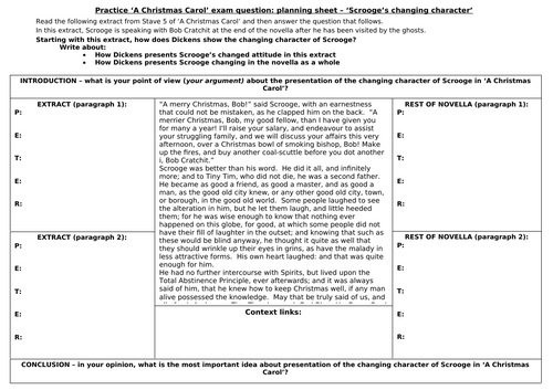 GCSE 'A Christmas Carol' exam question planning sheet - Scrooge's ...