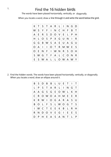Hidden words word search | Teaching Resources