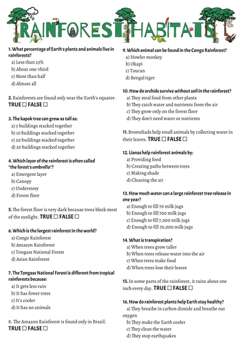 Rainforest Ecosystem Reading Pack | Teaching Resources