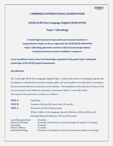 A Complete Guide to IGCSE 0500 Paper 1 - First Language English ...