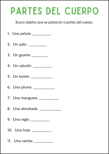 Human Body Parts Worksheets in Spanish - Hoja de Trabajo de Partes del ...