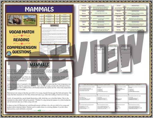 Classifying Animals: Mammals Reading & Sort Activity for Biology ...