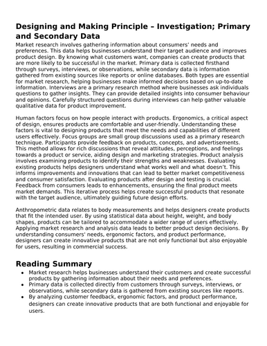 AQA DT Designing and making principles - Investigation, primary and ...