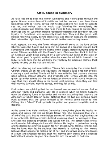 'A Midsummer Night's Dream' Act 2 scenes 1+2 | Teaching Resources