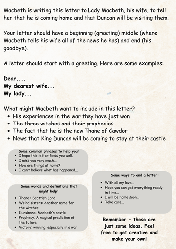 Macbeth Letter Writing Frame - Scaffolded Writing for KS3 | Teaching ...