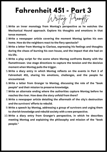 Fahrenheit 451 Part 3 Post-Reading Creative Writing Prompts | Teaching ...