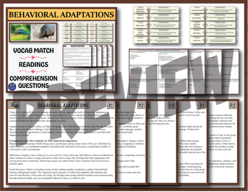 Animal Adaptations: Behavioral Adaptations Reading Comprehension & Sort ...