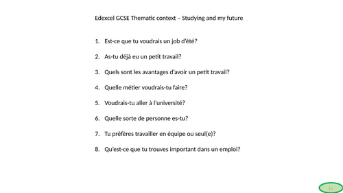 GCSE French Speaking - Work, study and future plans | Teaching Resources