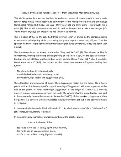 ‘Poems of the Decade’: ‘Eat Me’ by Patience Agbabi | Teaching Resources