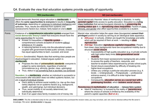CIE A level Sociology: EDUCATION & MERITOCRACY (essay plan) | Teaching ...