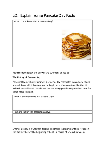 History of Pancake Day with Creative writing task KS2 / KS3 | Teaching ...