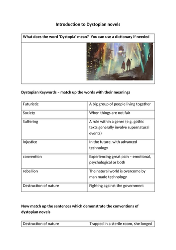 Introduction to Dystopian texts. Identify features analysing short ...