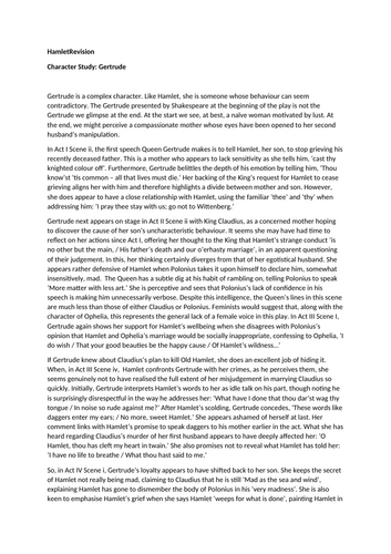 HAMLET A LEVEL SHAKESPEARE: GERTRUDE CHARACTER STUDY | Teaching Resources