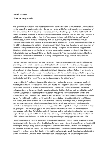 HAMLET A LEVEL SHAKESPEARE: HAMLET CHARACTER STUDY | Teaching Resources