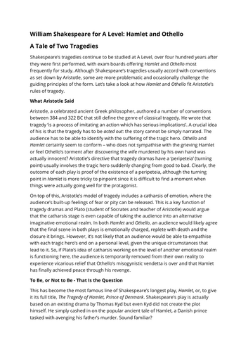 SHAKESPEAREAN TRAGEDIES: HOW FAR DO OTHELLO AND HAMLET FIT THE TRAGEDY ...