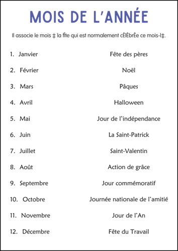 Months of the Year Worksheets in French - Mois de L’année Feuilles de ...