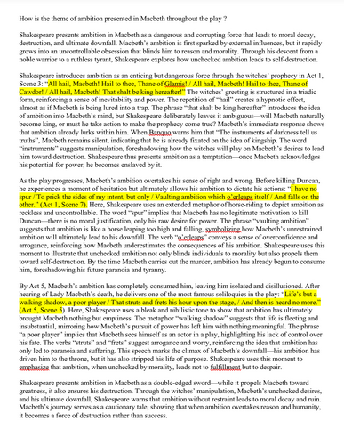 *GRADE 9* how does Shakespeare present the theme of Ambition throughout ...