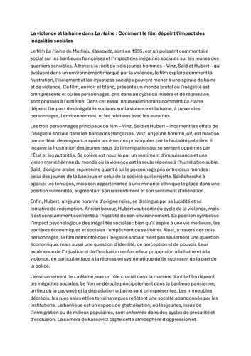 La Haine Model Essays | Teaching Resources