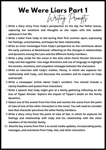 We Were Liars by E. Lockhart Part 1 Post-Reading Creative Writing ...