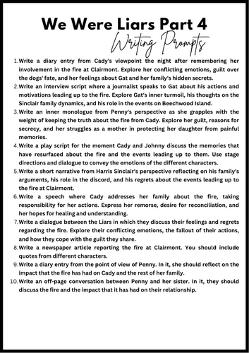 We Were Liars by E. Lockhart Part 4 Post-Reading Creative Writing ...