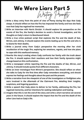 We Were Liars by E. Lockhart Part 5 Post-Reading Creative Writing ...