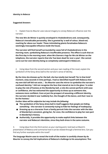 REBECCA BY DAPHNE DU MAURIER: THEME OF IDENTITY READING COMPREHENSION ...