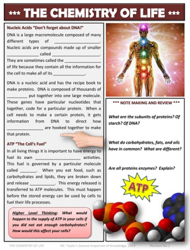 Living Things: Diversity & Chemistry of Life Note Packet & Animated ...