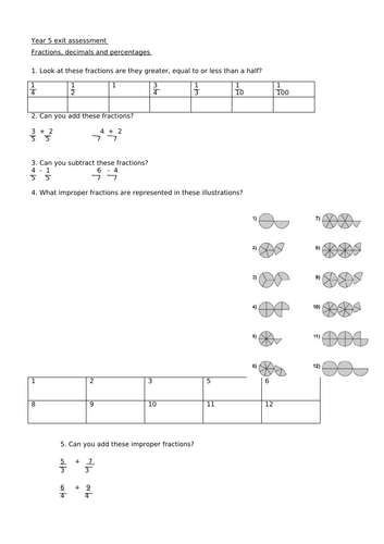 Year 5 Fractions, decimals and percentages Exit Assessment | Teaching ...